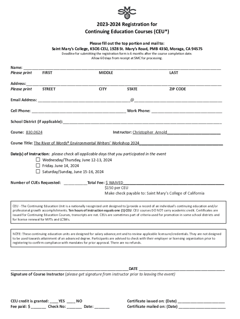 Fillable Online Registration for Continuing Education Courses Fax Email ...