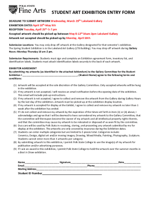 Fillable Online Student Art Exhibition Entry Form Fax Email Print ...