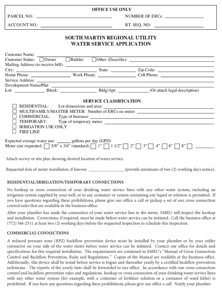 Fillable Online South Martin Regional Utility Water Service Application ...