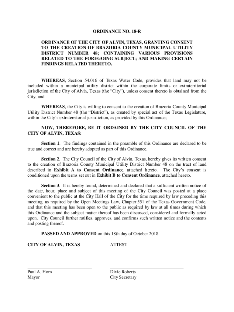 Fillable Online Ordinance of the City of Alvin, Texas Fax Email Print - pdfFiller