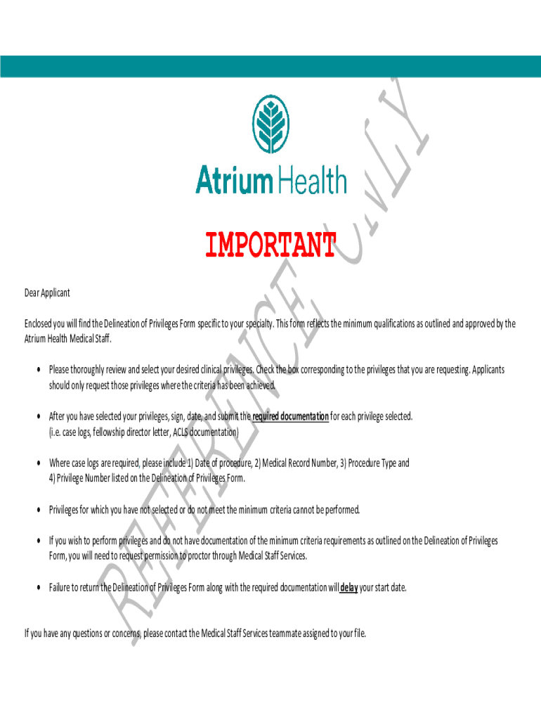 Fillable Online Delineation of Privileges - Specialty of Orthopaedic ...