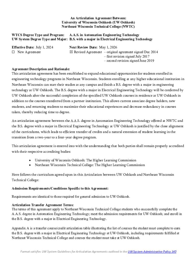 Fillable Online An Articulation Agreement Between: Fax Email Print - pdfFiller