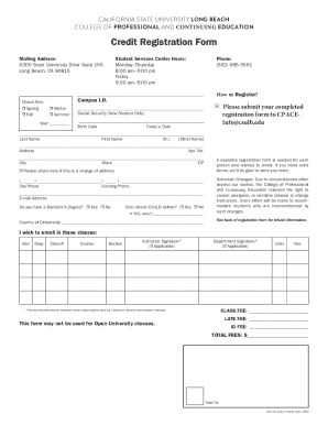 Fillable Online Credit Registration - California State University Long ...