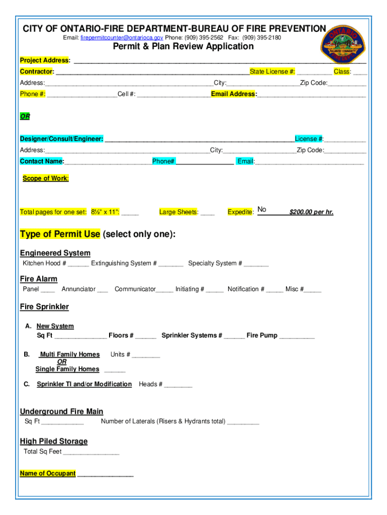 Fillable Online City of Ontario-fire Department-bureau of Fire ...