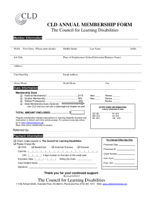 Fillable Online Council for Learning Disabilities Membership ...