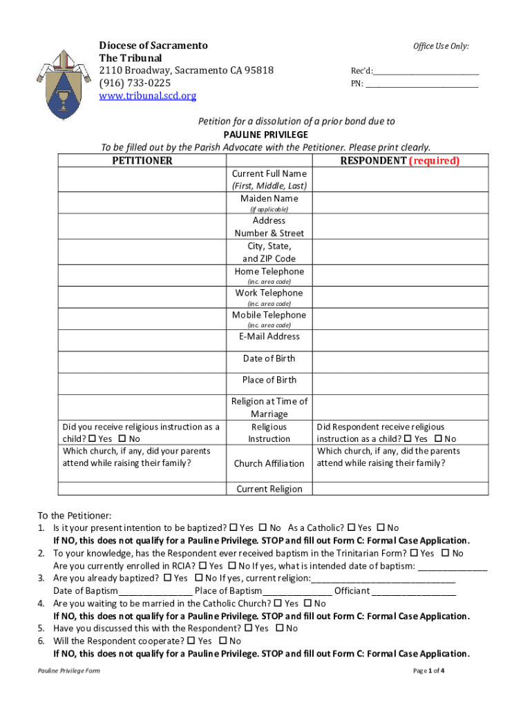 Fillable Online Petition for Dissolution of a Prior Bond Due to Pauline ...