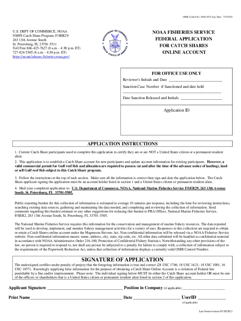 Fillable Online Noaa Fisheries Service Catch Share Application Fax ...
