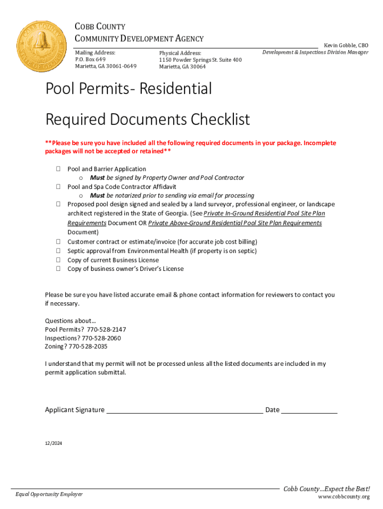 Fillable Online Pool Permits - Residential Fax Email Print - pdfFiller