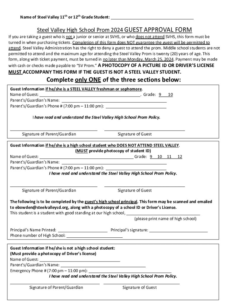 Fillable Online Steel Valley High School Prom 2024 Guest Approval Form ...
