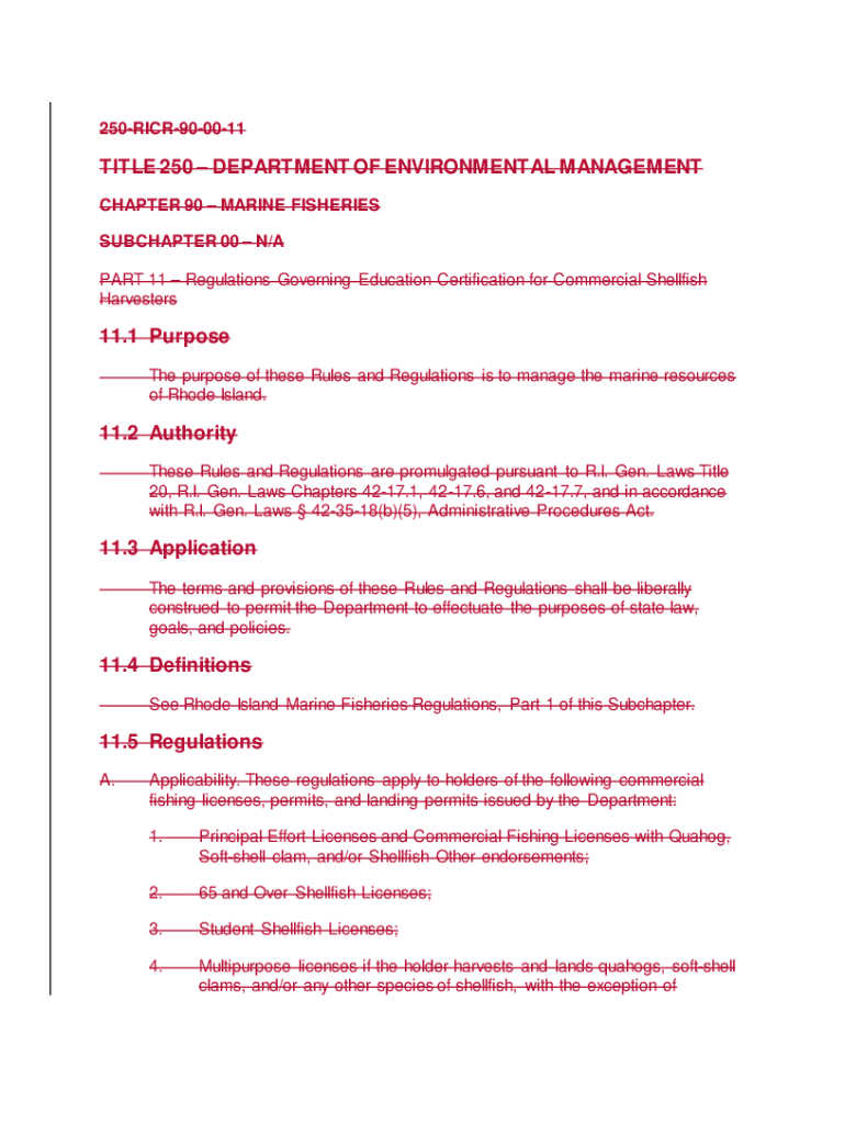Fillable Online Regulations Governing Education Certification for Commercial Shellfish ...
