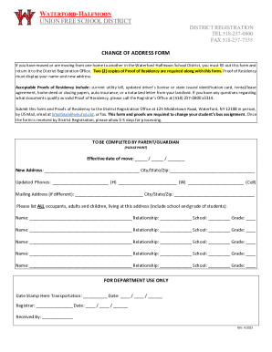 Fillable Online Waterford-halfmoon Union Free School District - Change ...
