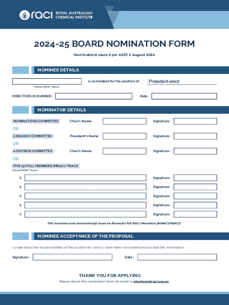 Fillable Online Board Nomination Form for 2024-25 Fax Email Print ...
