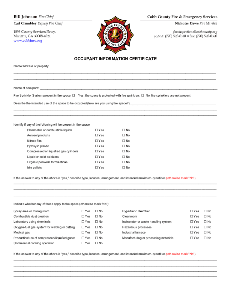 Fillable Online Occupant Information Certificate Fax Email Print ...