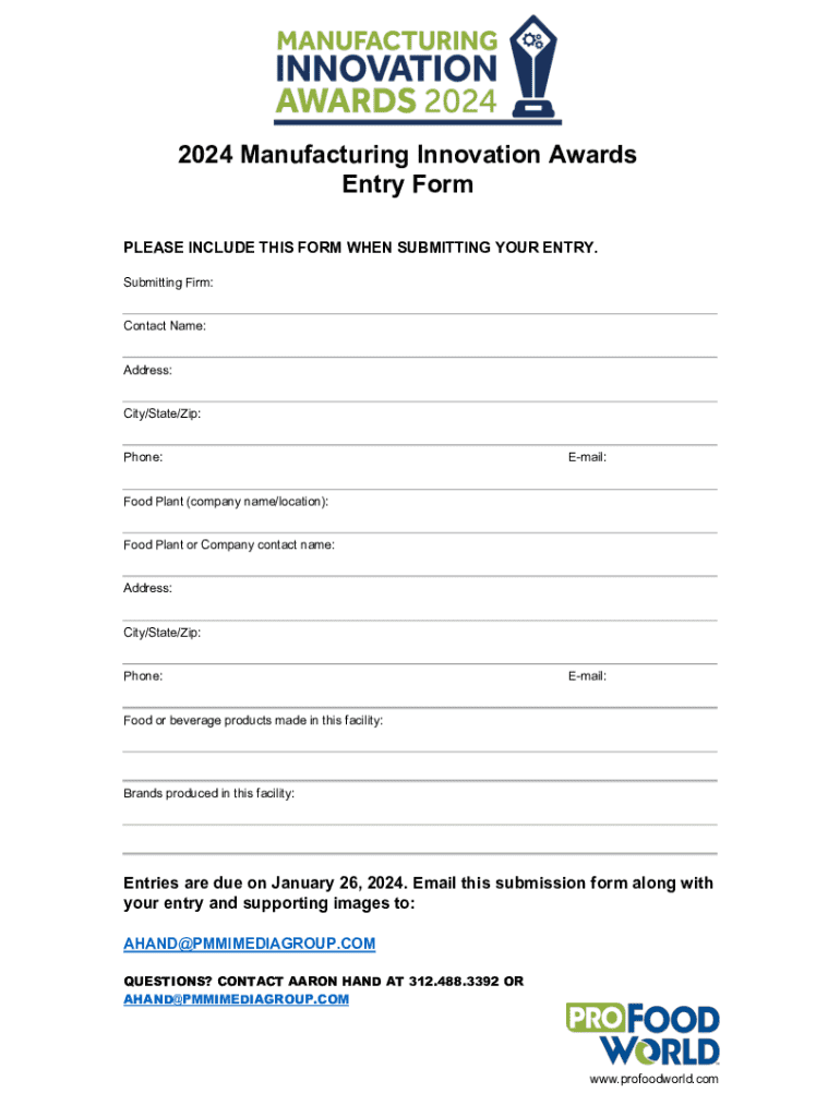 Fillable Online 2024 Manufacturing Innovation Awards Fax Email Print - pdfFiller
