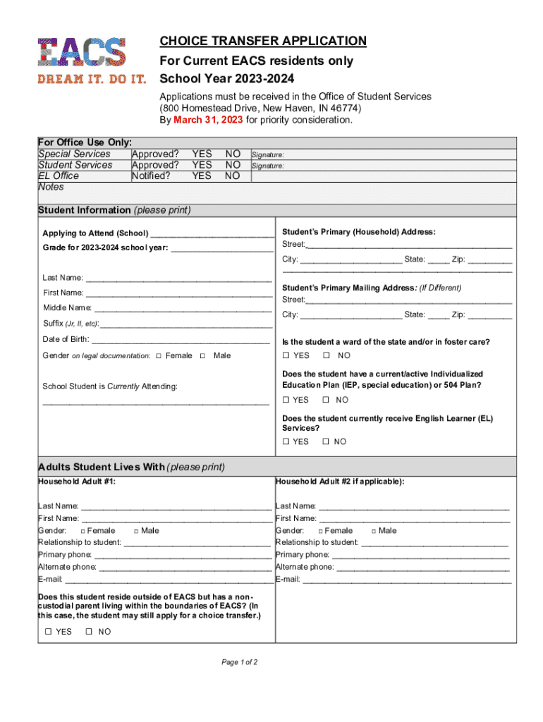 Fillable Online Choice Transfer Application for Current Eacs Residents Fax Email Print - pdfFiller