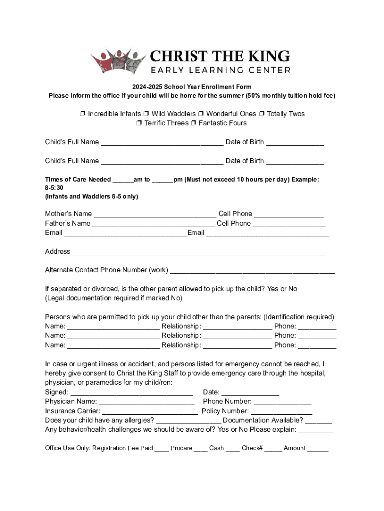 Fillable Online 2024-2025 School Year Enrollment Fax Email Print ...