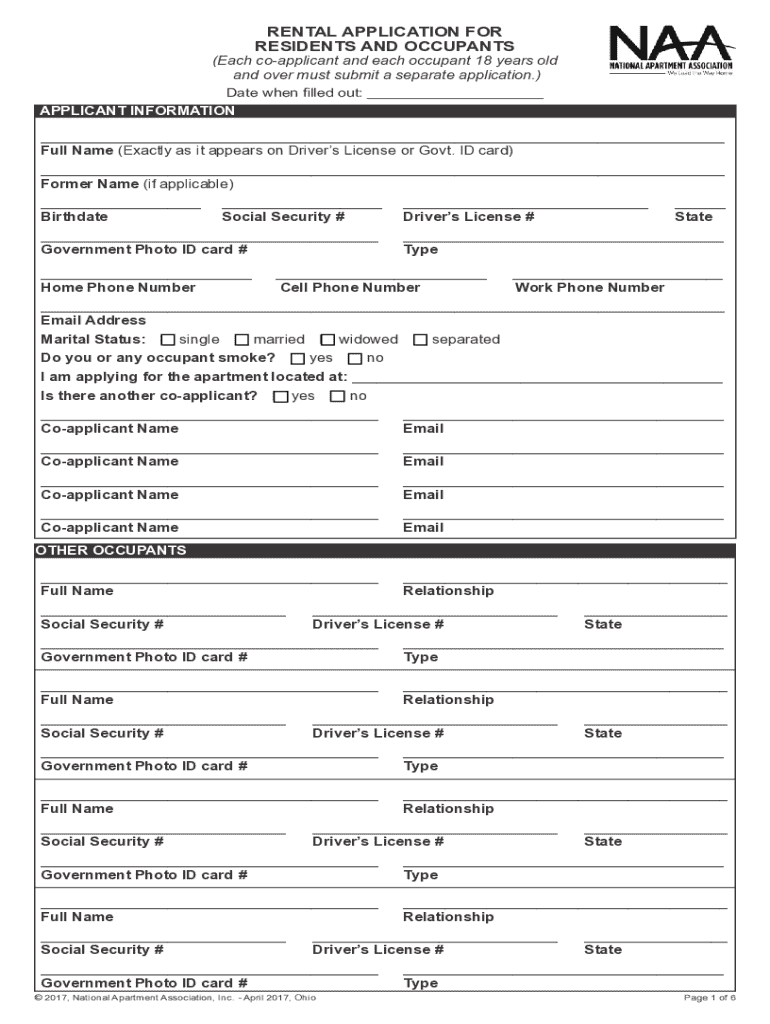 Fillable Online Rental Application for Residents and Occupants Fax ...