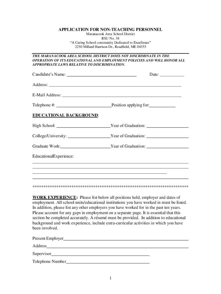 Fillable Online Application for Non-teaching Personnel Fax Email Print - pdfFiller