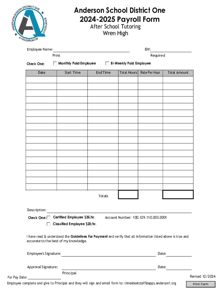 Fillable Online 2024-2025 Payroll Form Fax Email Print - pdfFiller