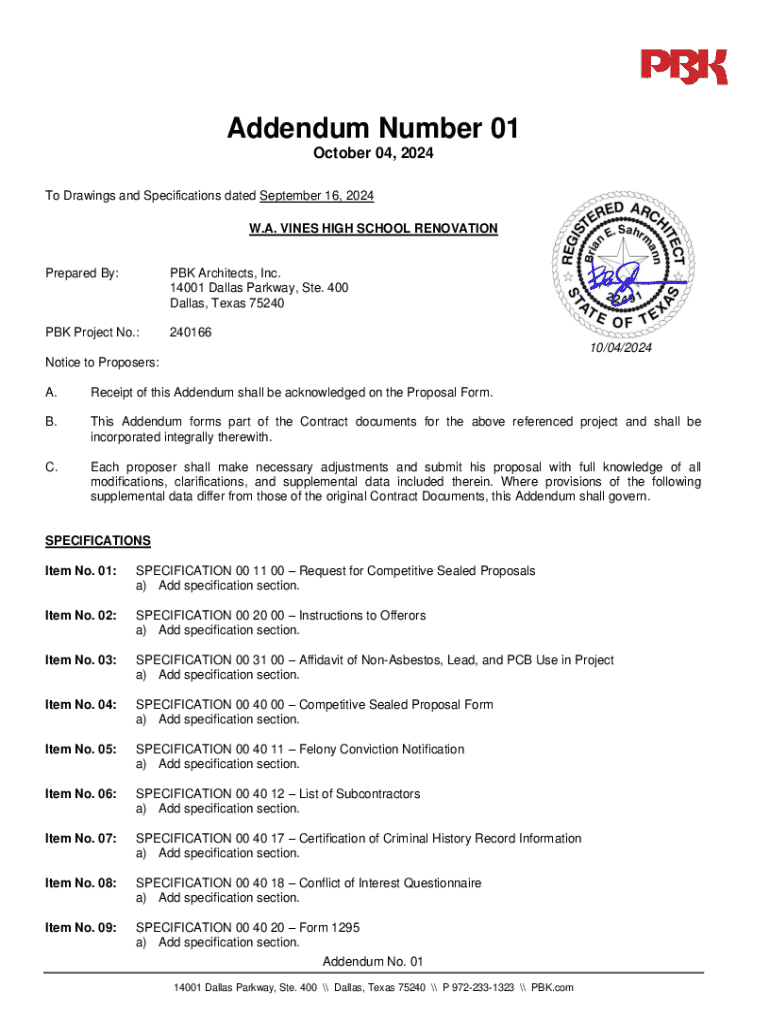 Fillable Online W.a. Vines High School Renovation Fax Email Print ...