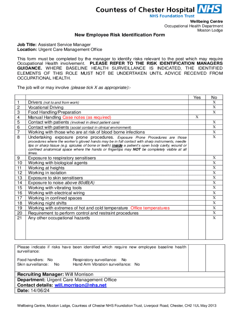 Fillable Online New Employee Risk Identification Form Fax Email Print ...