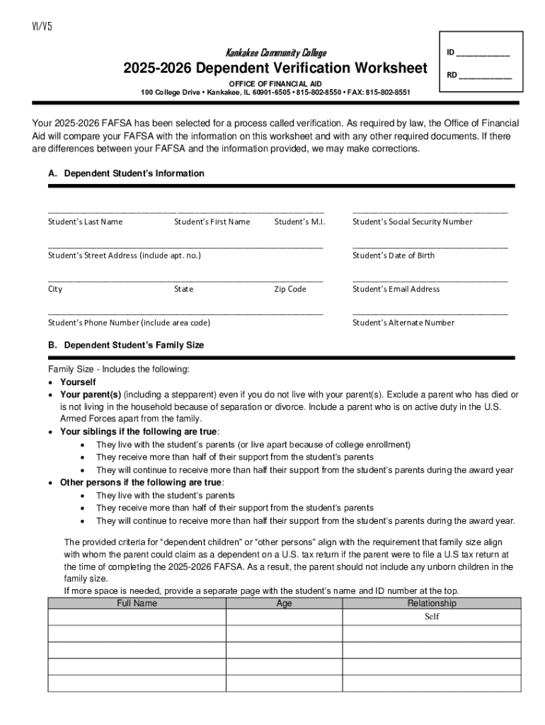 Fillable Online 2025-2026 Dependent Verification Worksheet Fax Email Print - pdfFiller