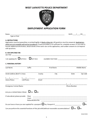 Fillable Online West Lafayette Police Department Employment Application ...