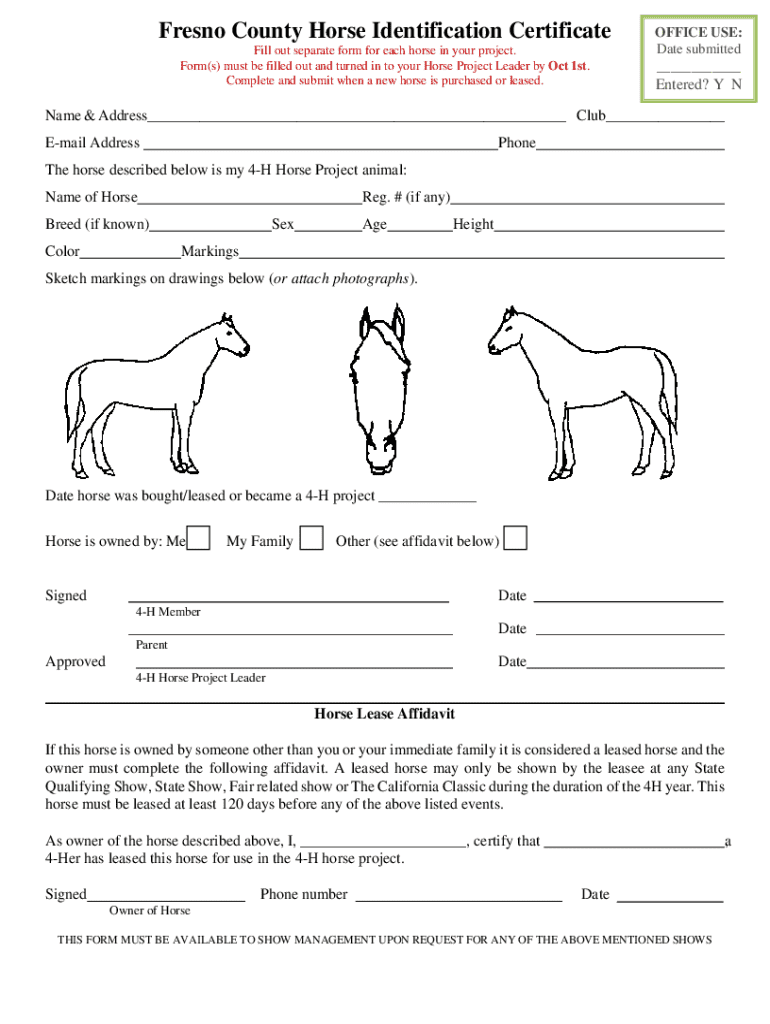 Fillable Online Fresno County Horse Identification Certificate Fax ...