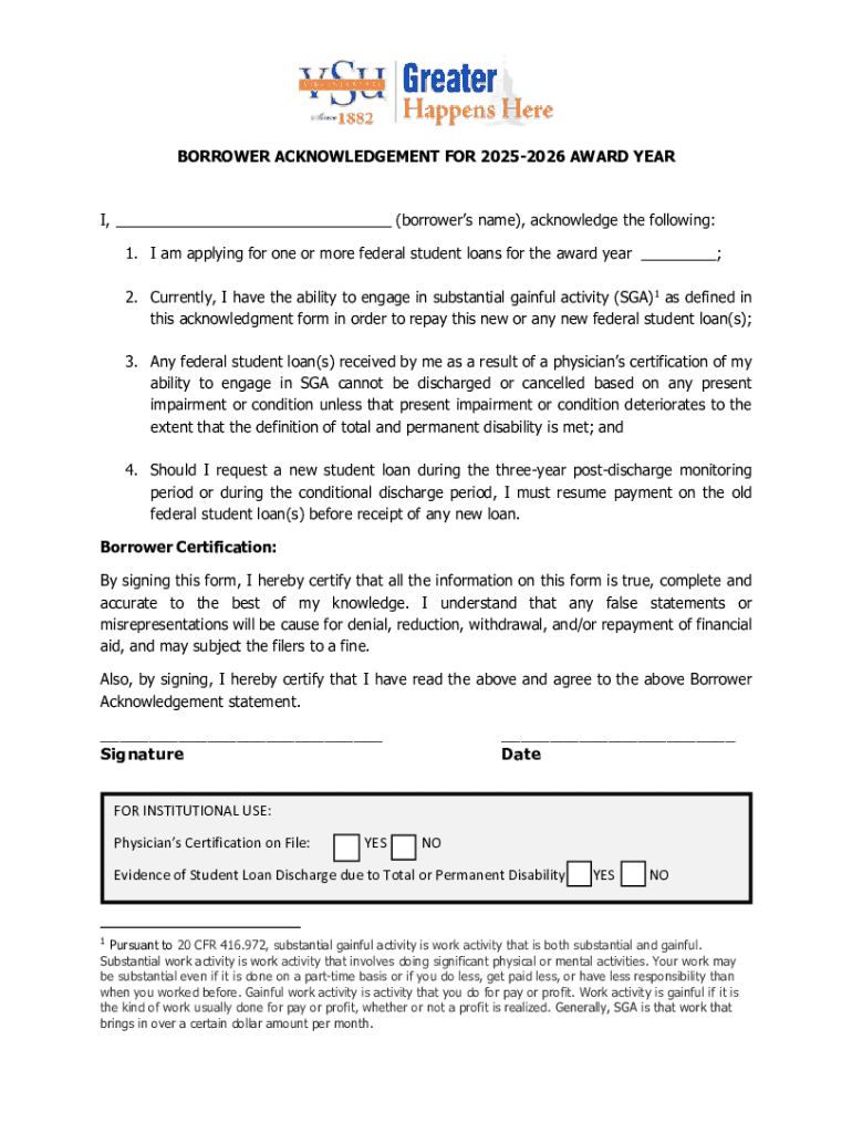 Fillable Online Borrower Acknowledgement Fax Email Print - pdfFiller