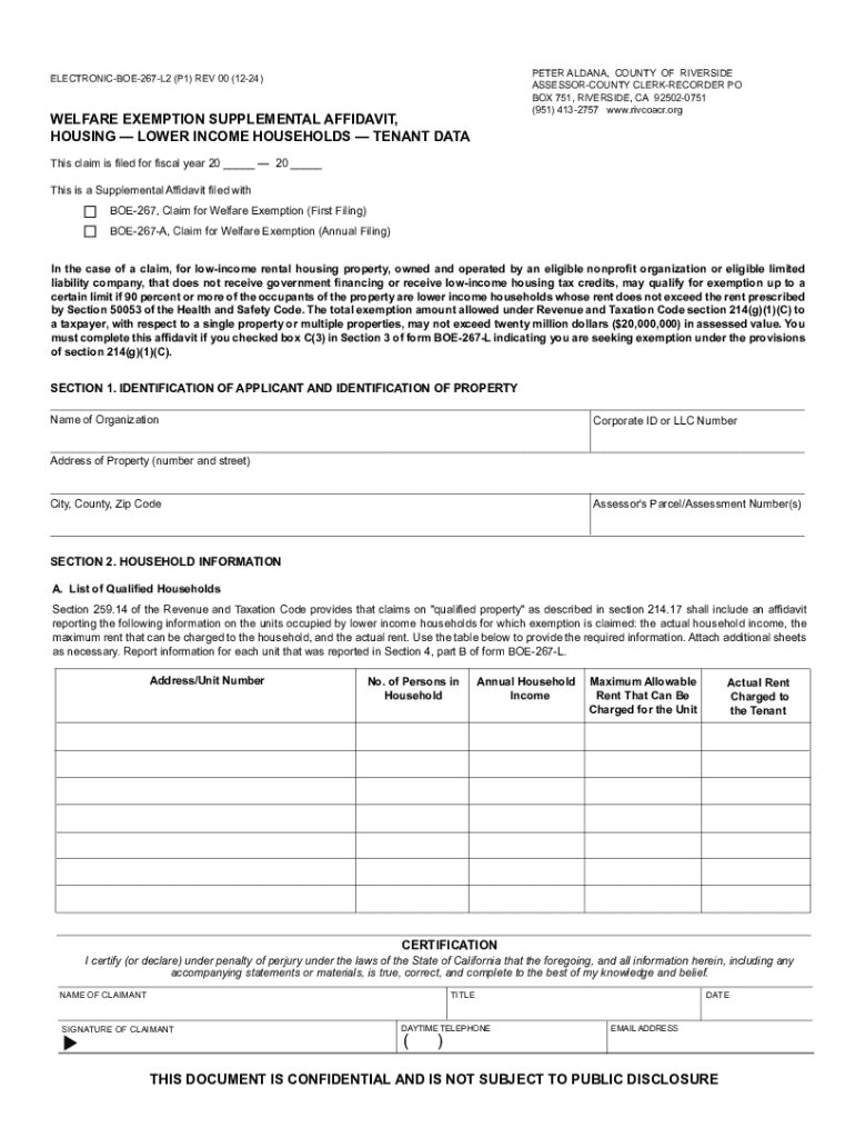 Fillable Online Welfare Exemption Supplemental Affidavit Fax Email ...