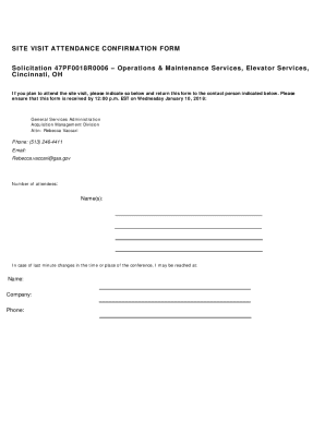 Fillable Online Site Visit Attendance Confirmation Form Fax Email Print - pdfFiller