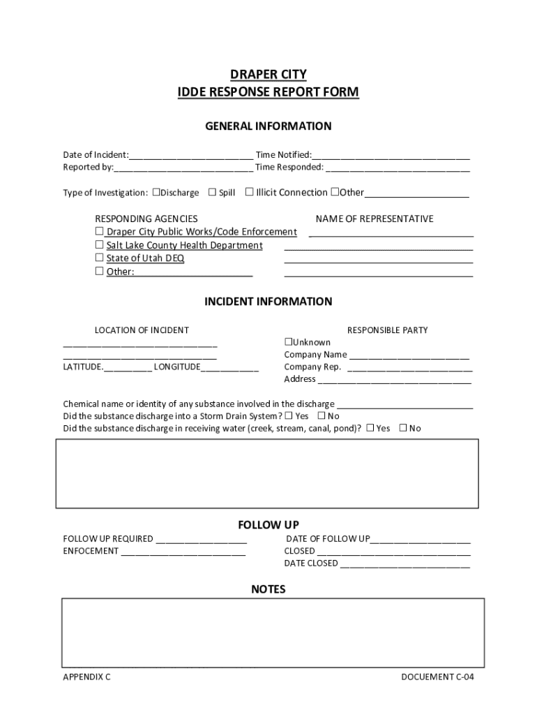 Fillable Online Draper City Idde Response Report Fax Email Print - pdfFiller