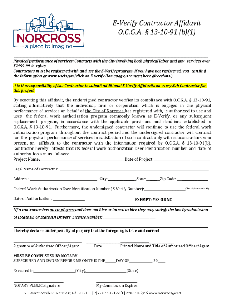 Fillable Online E-verify Contractor Affidavit Fax Email Print - pdfFiller