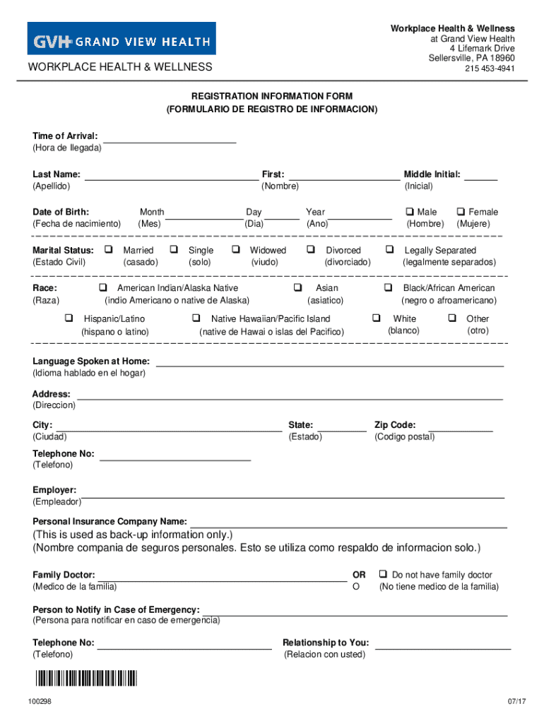 Fillable Online Workplace Health & Wellness Registration Form Fax Email ...