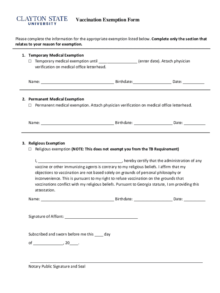 Fillable Online Vaccination Exemption Form Fax Email Print - pdfFiller