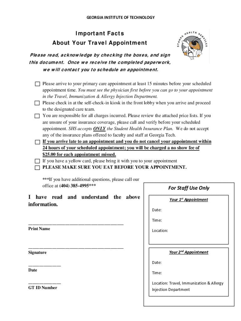 Fillable Online Important Facts About Your Travel Appointment Fax Email ...