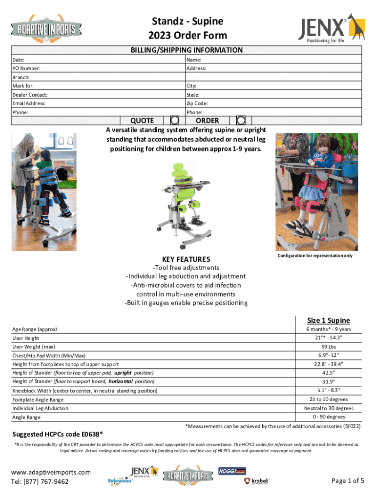Fillable Online Standz - Supine 2023 Order Form Fax Email Print - pdfFiller