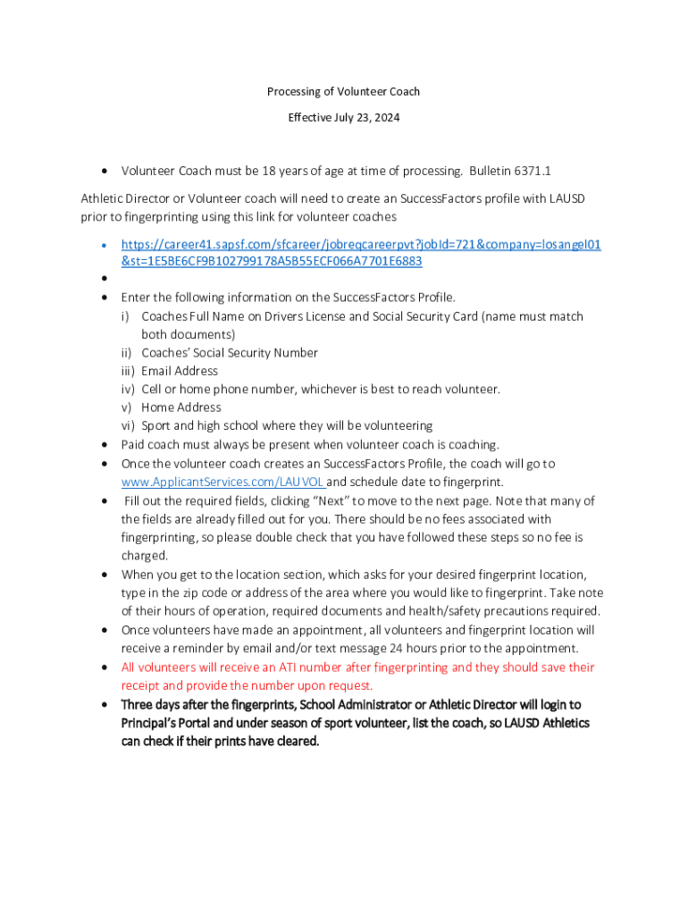 Fillable Online Processing of Volunteer Coach Fax Email Print - pdfFiller