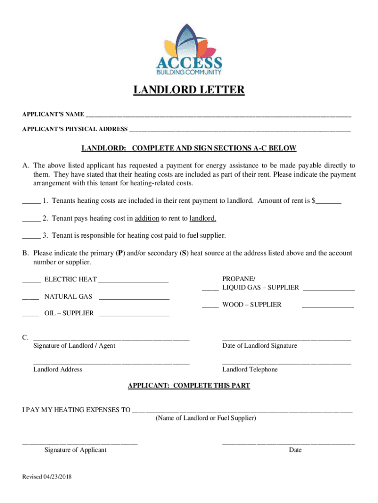Fillable Online Landlord Verification for Heating Costs Fax Email Print - pdfFiller