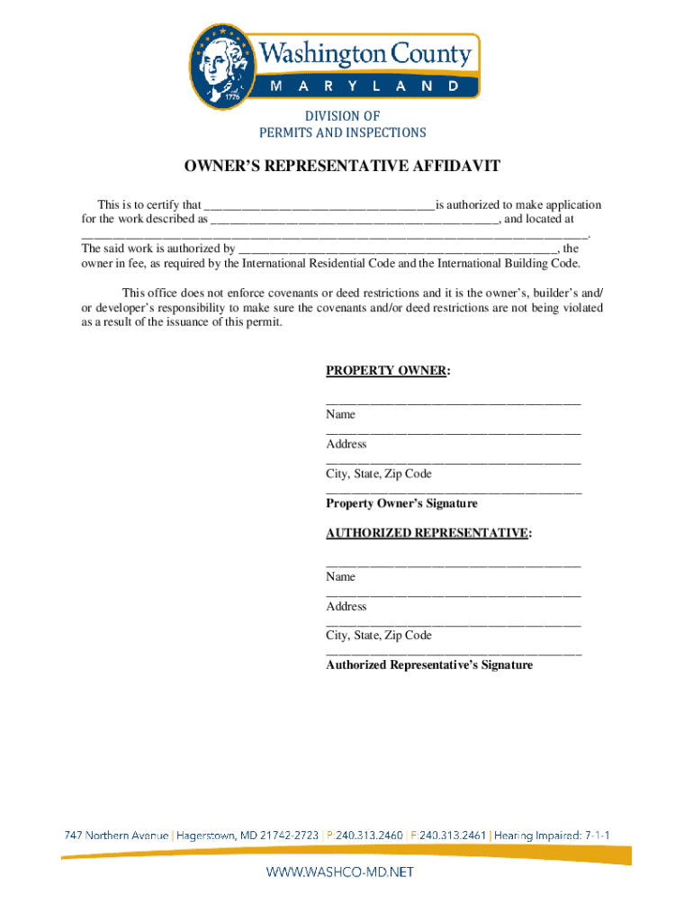 Fillable Online Owner’s Representative Affidavit Fax Email Print ...