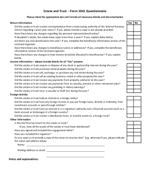 Fillable Online Estate and Trust - Form 1041 Questionnaire Fax Email Print - pdfFiller