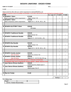 Fillable Online Woapa Uniform Order Form Fax Email Print - pdfFiller