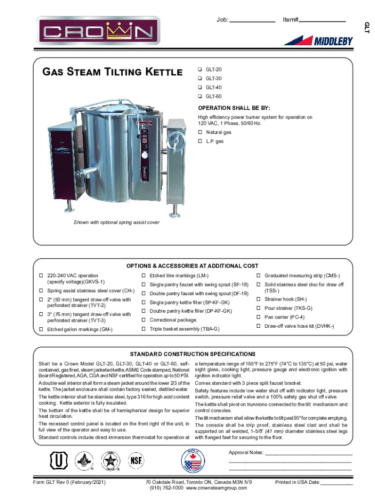 Fillable Online Gas Steam Tilting Kettle Fax Email Print - pdfFiller