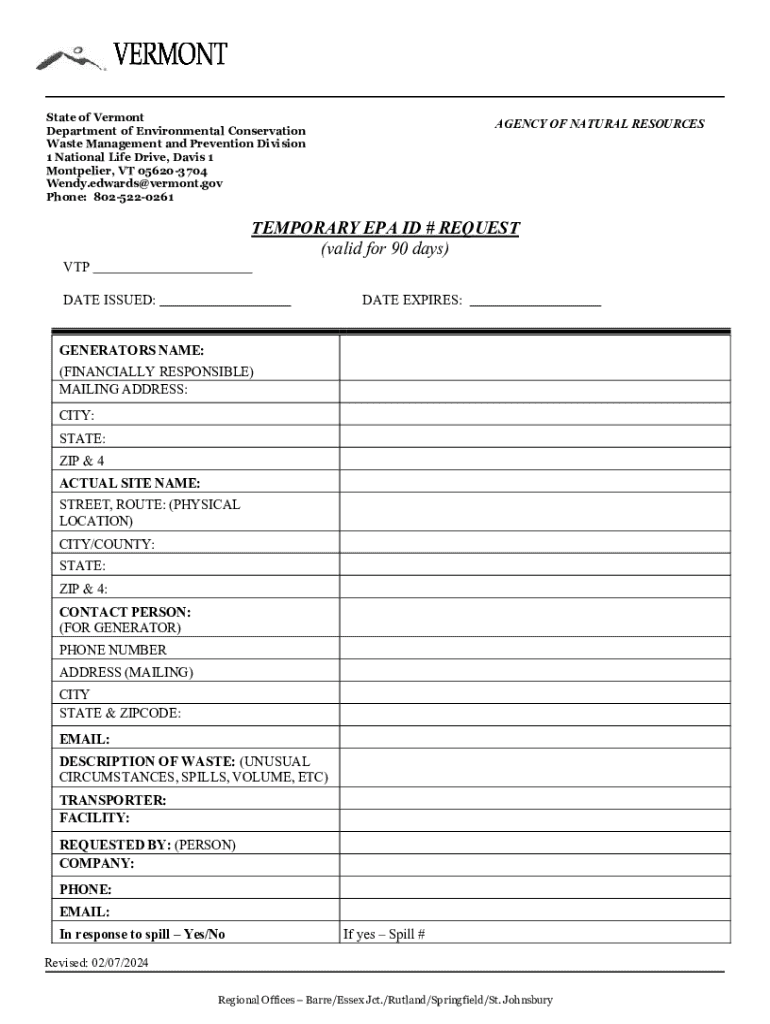 Fillable Online Temporary Epa Id # Request Fax Email Print - pdfFiller