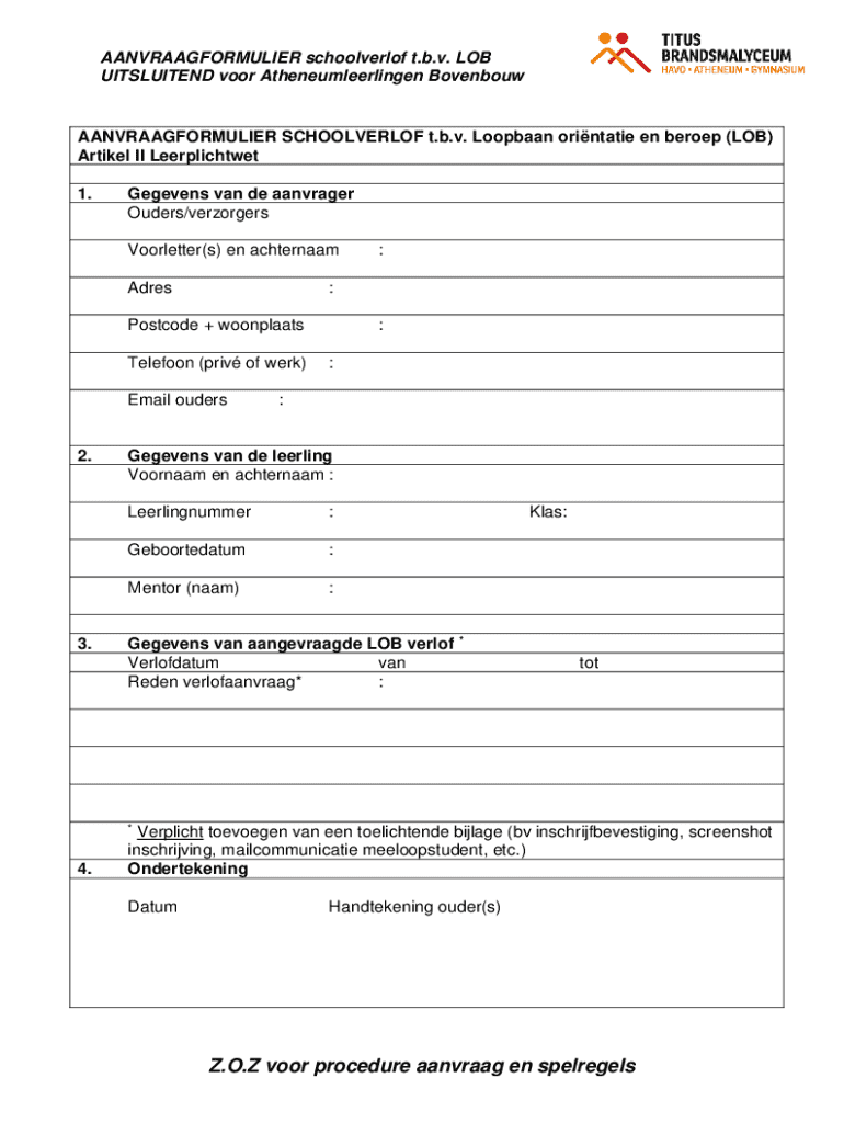 In te vullen online Aanvraagformulier Schoolverlof T.b.v. Loopbaan ...