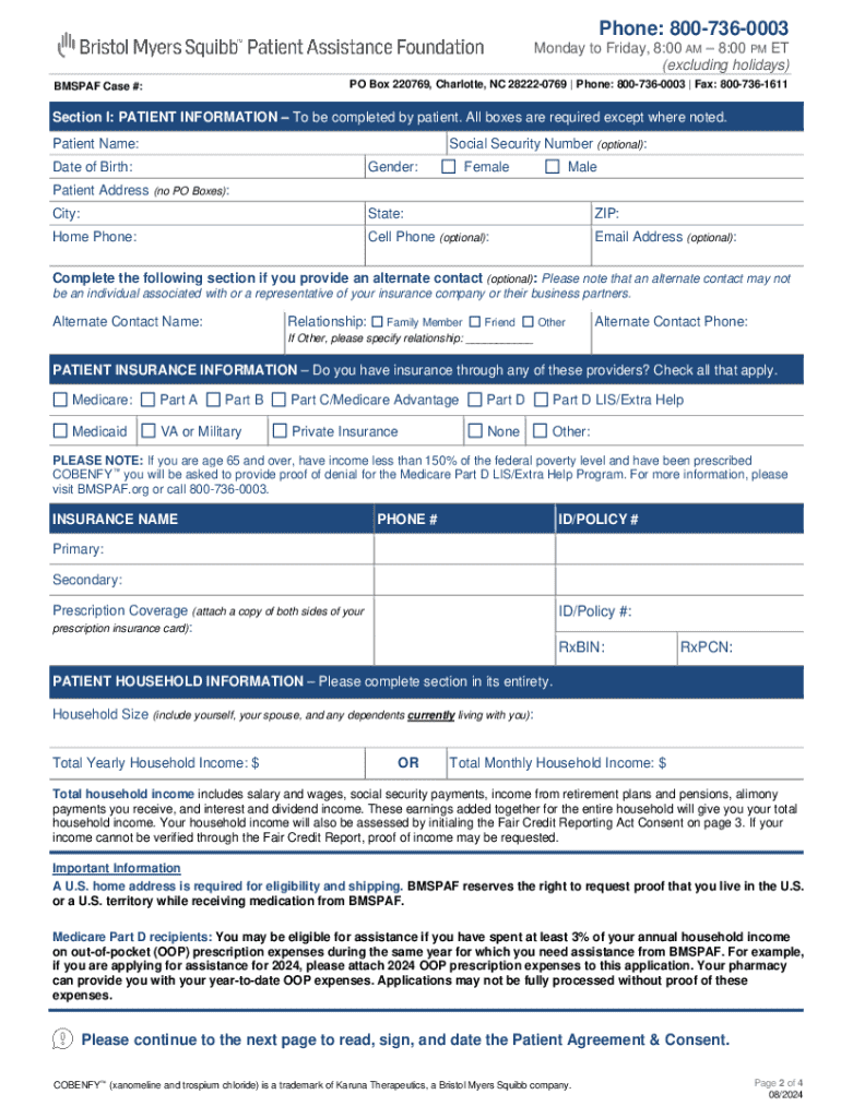 Fillable Online Bristol Myers Squibb Patient Assistance Foundation ...
