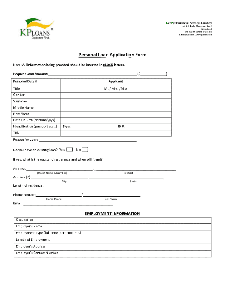 Fillable Online Personal Loan Application Fax Email Print - pdfFiller
