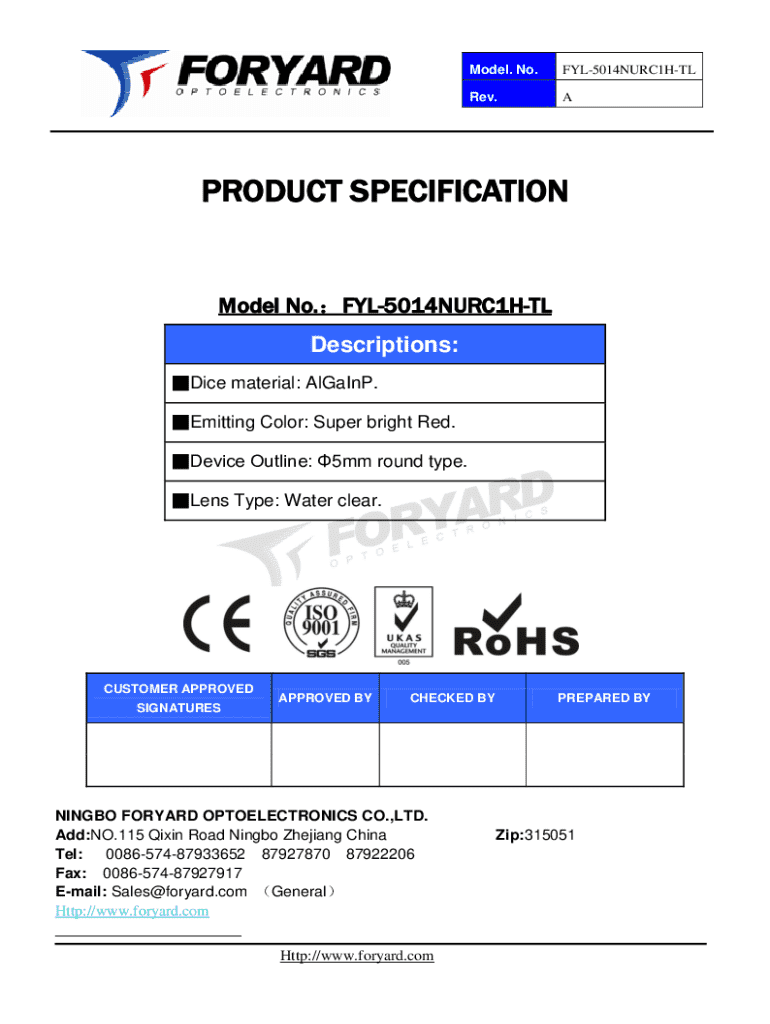 Fillable Online Fyl-5014nurc1h-tl Product Specification Fax Email Print - pdfFiller