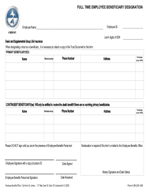 Fillable Online Beneficiary Designation Form for Employee Life ...