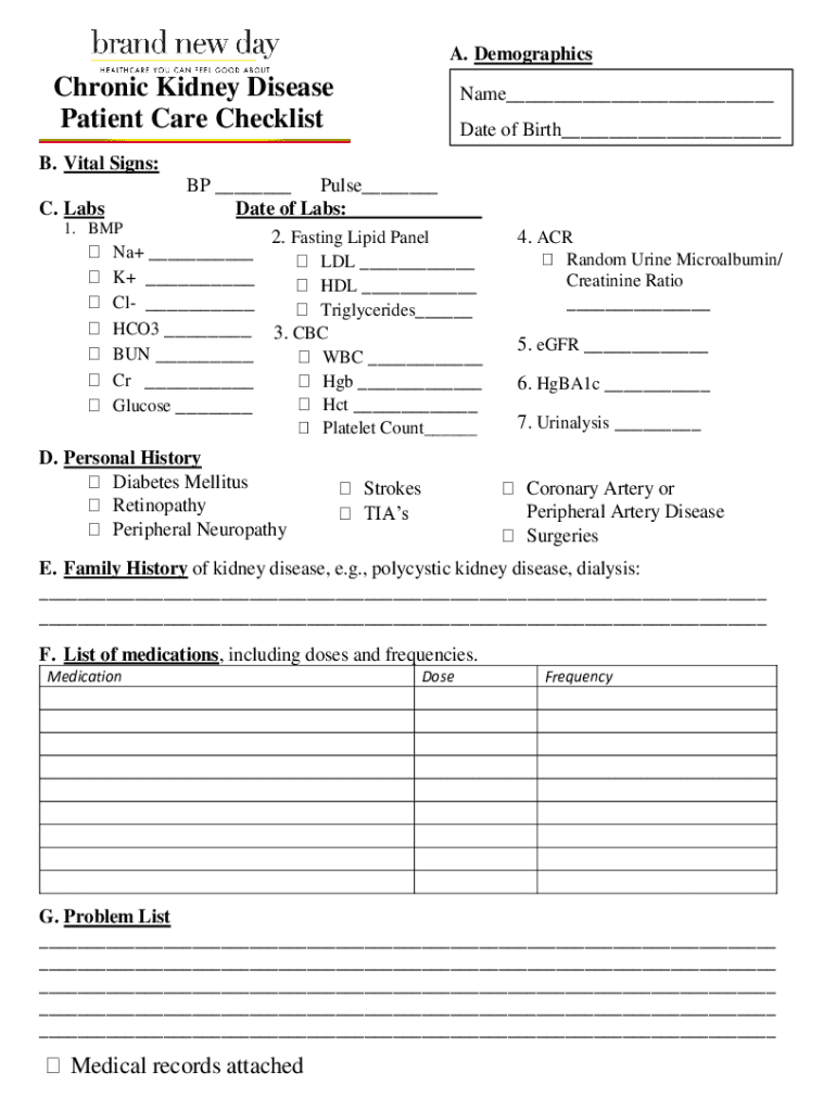 Fillable Online Chronic Kidney Disease Patient Care Checklist Fax Email Print - pdfFiller